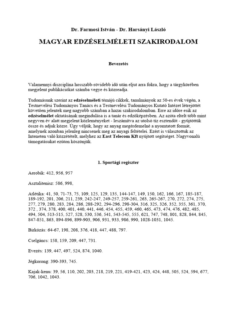 Magyar Edzeselmeleti Konyv Bibliografia | PDF