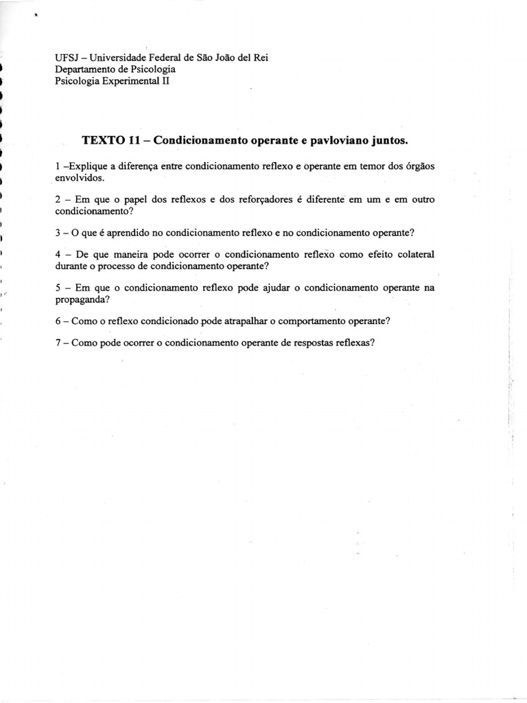 Texto 11 - Condicionamento Operante e Pavloviano Juntos + Questões | PDF