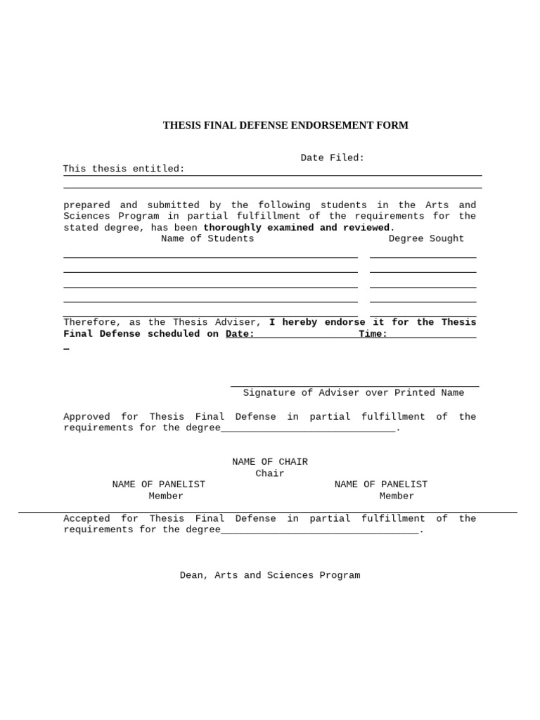Thesis Final Defense Endorsement | PDF
