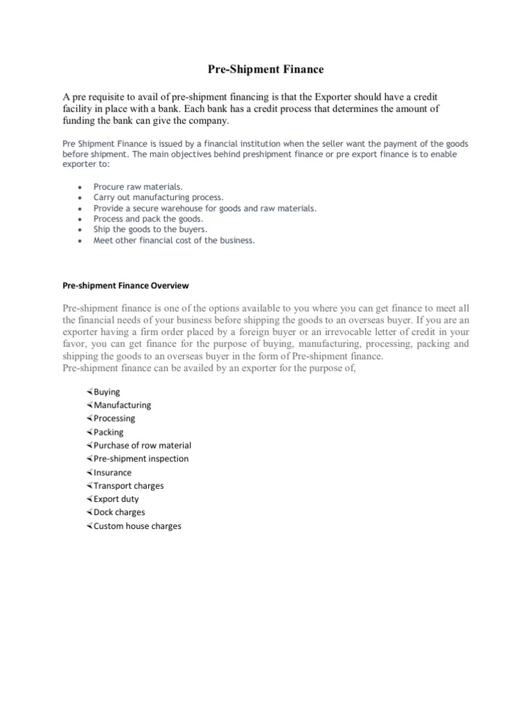 Pre Shipment | PDF | Credit (Finance) | Banks