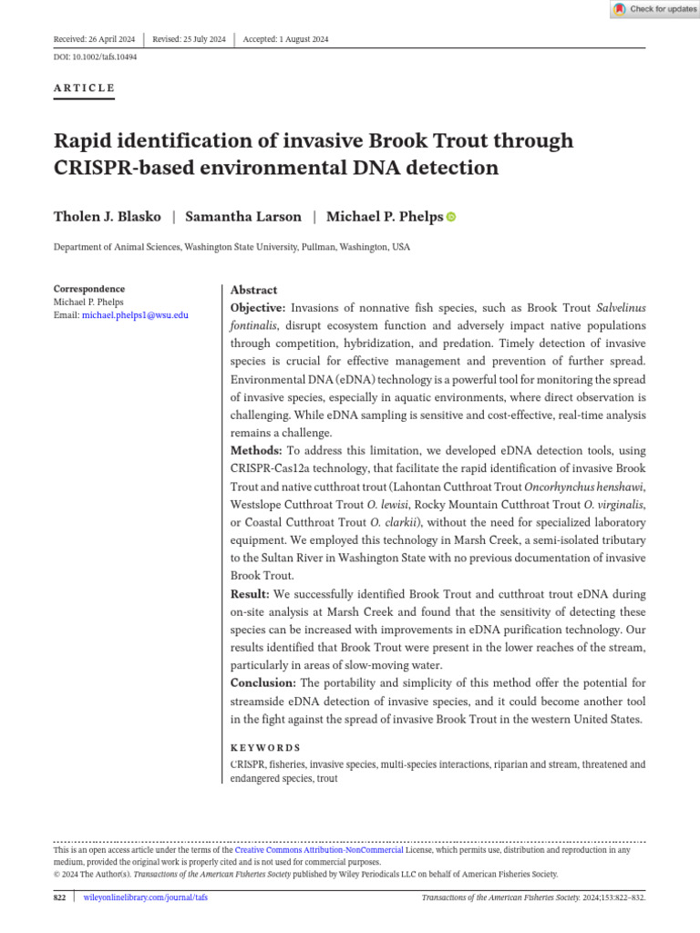 Trans Am Fish Soc - 2024 - Blasko - Rapid Identification of Invasive ...