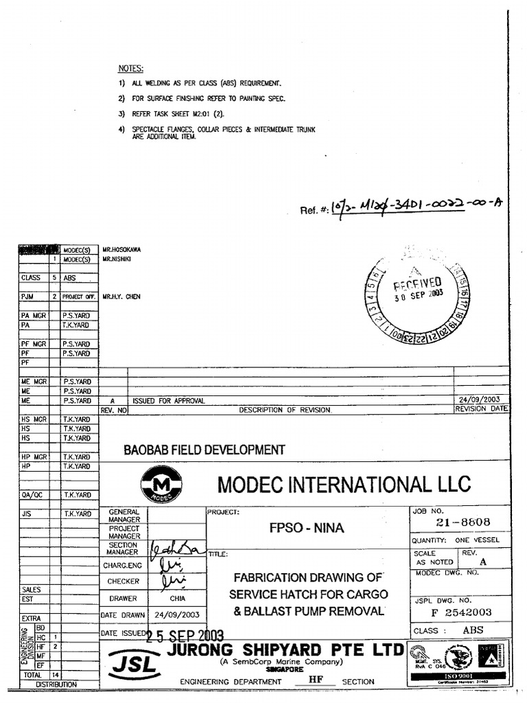 Fabrication DWG of Service Hatch For Cargo Ballast Pump | PDF
