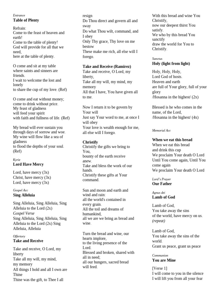 Song Sheet August 30, 2024 Mass | PDF | Religious Belief And Doctrine ...