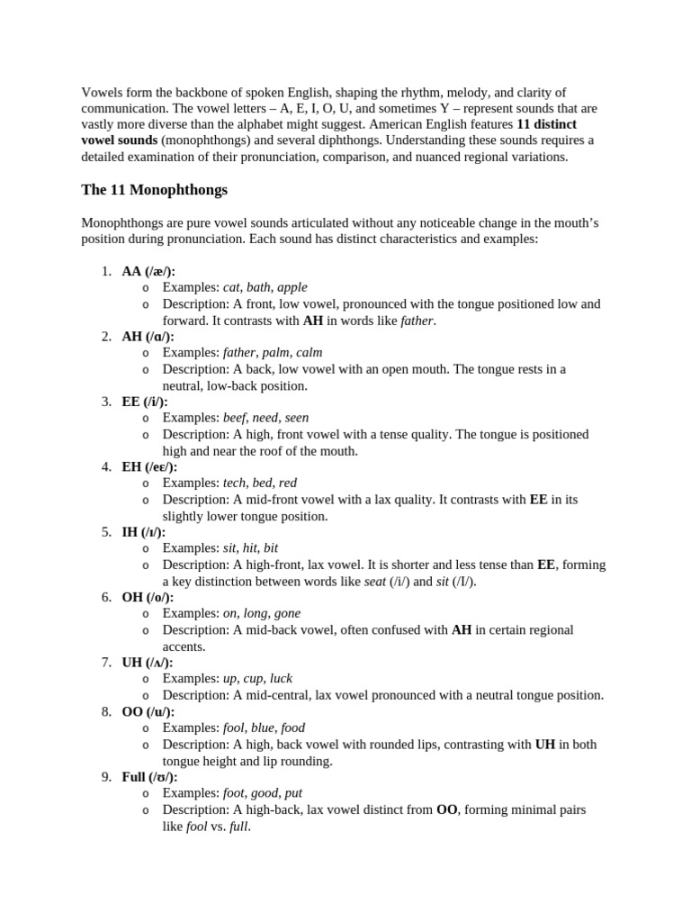 American English Vowel Sounds Explained | PDF | Vowel | English Language