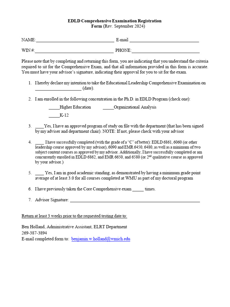EDLD Comprehensive Exam Registration Form | PDF