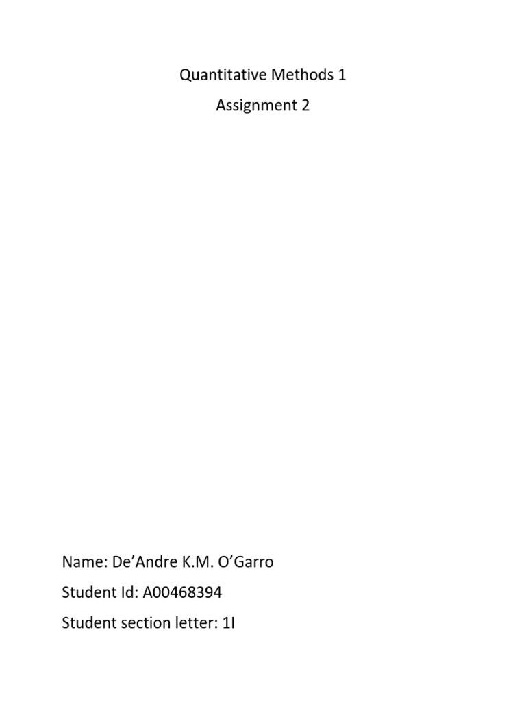 Quantitative Methods 1 ASSIGNMENT 2 | PDF