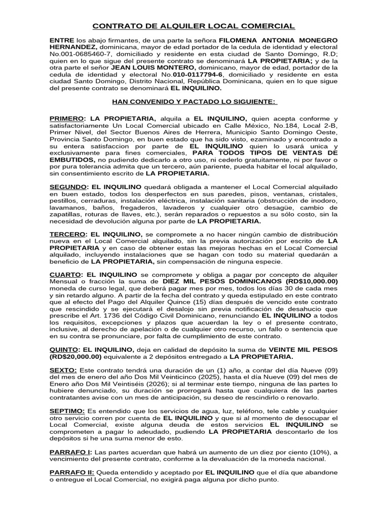 CONTRATO ALQUILER LOCAL COMERCIAL FILOMENA ANTONIA MONEGRO-JEAN LOUIS ...