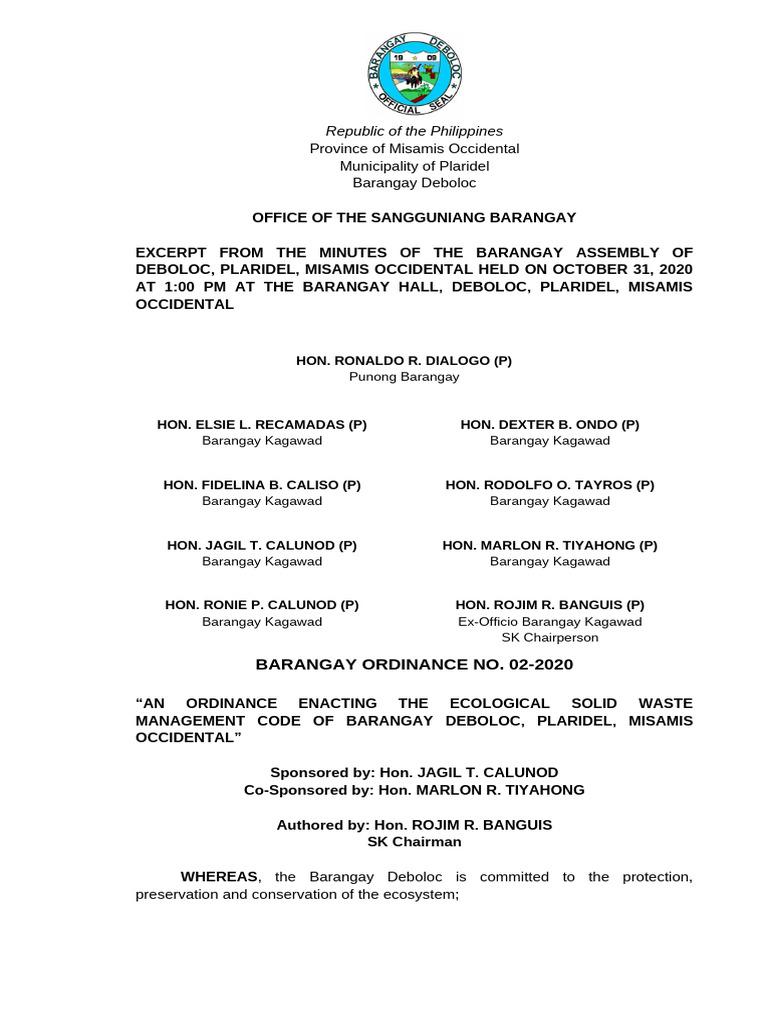 Ecological Solid Waste Management Code | PDF | Municipal Solid Waste | Waste