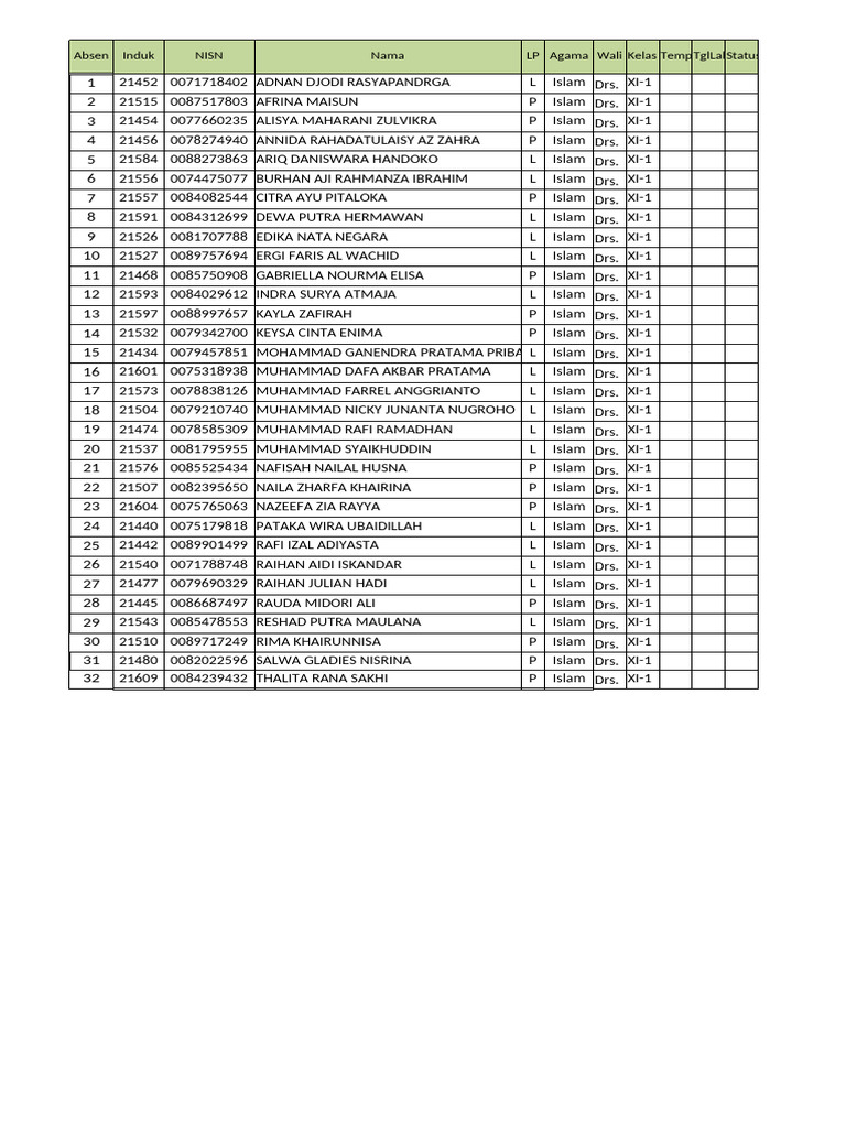 Nilai Raport B Ing Smt 1 Kelas XI Th 2024-2025 | PDF