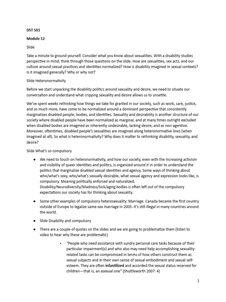 DST 501 Module 12 Pre Recorded Lecture Notes | PDF | Disability ...