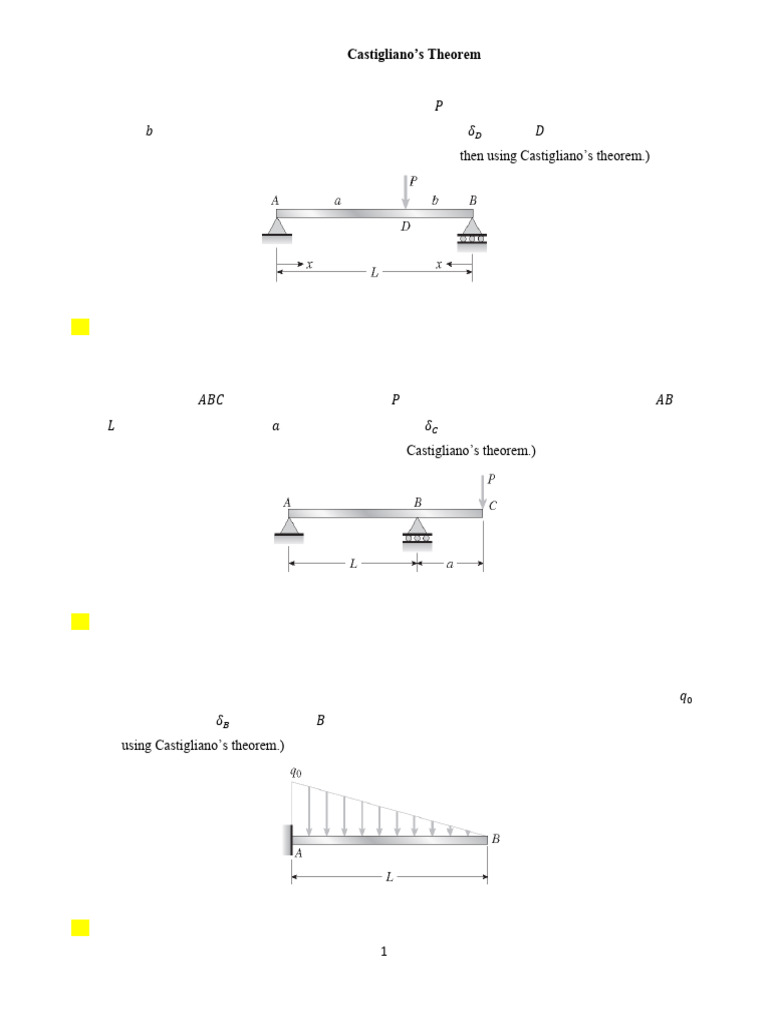 TUTORIAL CASTIGLIANO'S THEOREM | PDF | Beam (Structure) | Materials Science