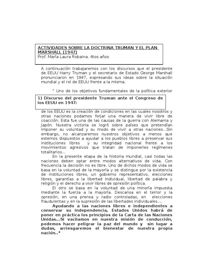 Doctrina Truman y Plan Marshall | PDF | Nación | Harry S. Truman