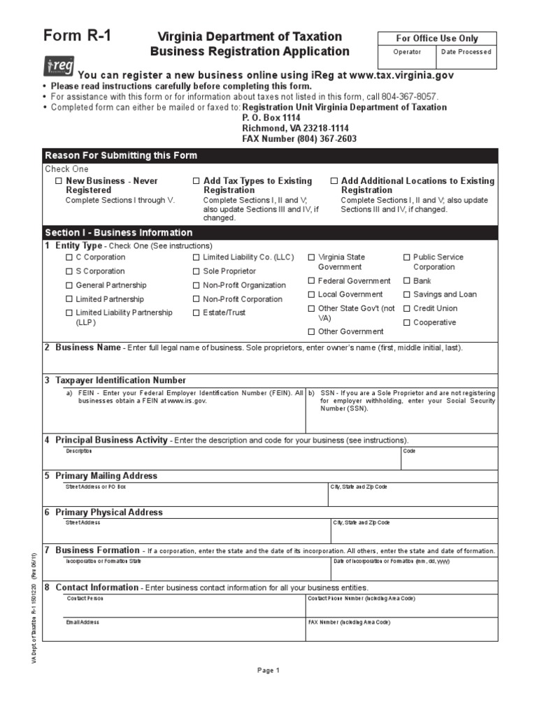 Riv Form 1 Fillable - Printable Forms Free Online