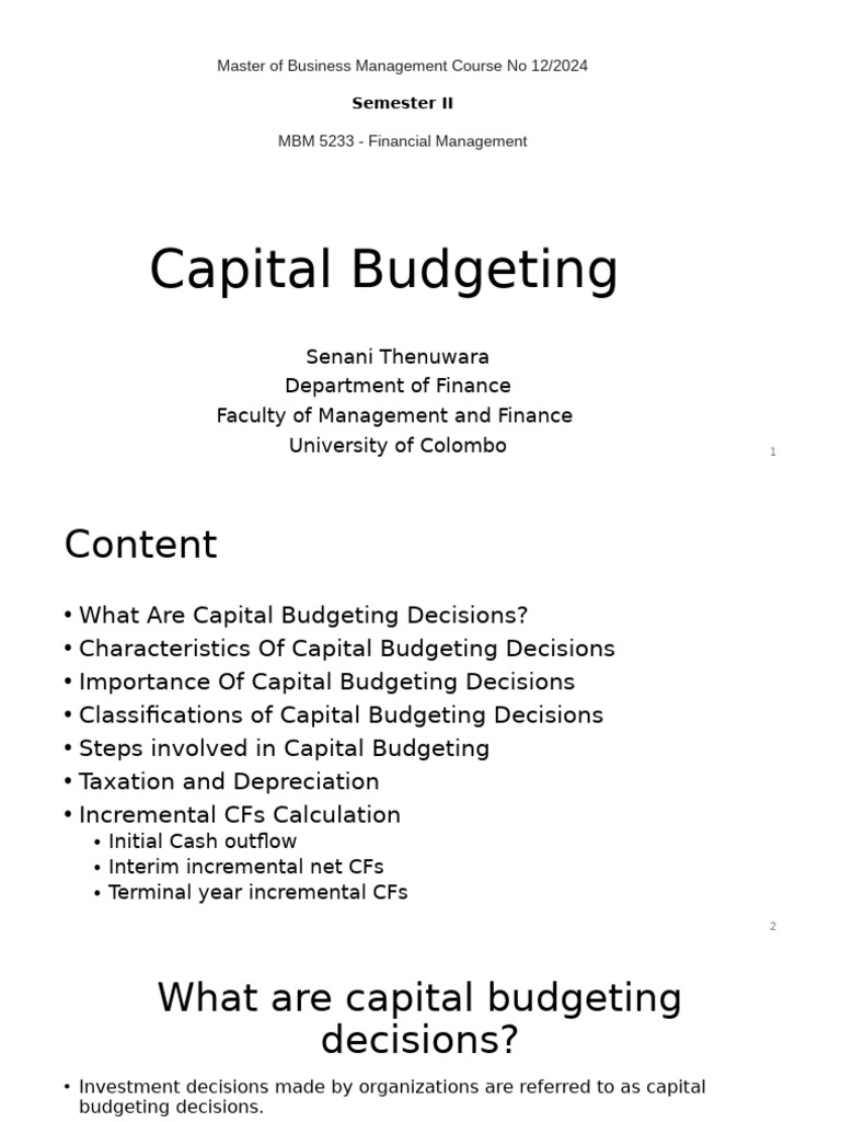 Captal Budgeting | PDF | Net Present Value | Capital Budgeting