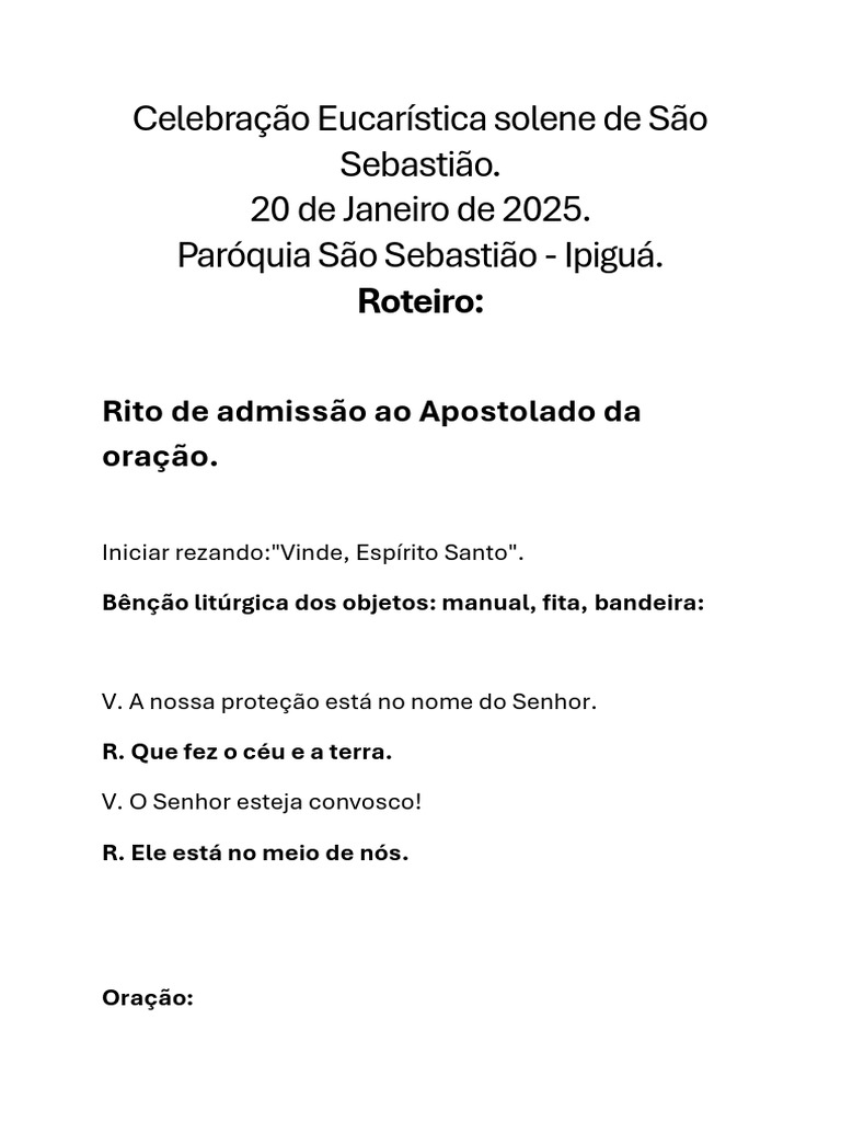 Rito de Admissão ao Apostolado da Oração | PDF | Oração | Eucaristia