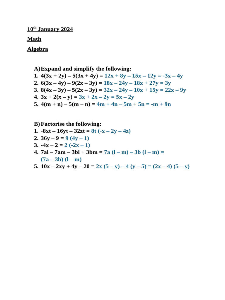 Algebra Expansion and Factorization Guide | PDF