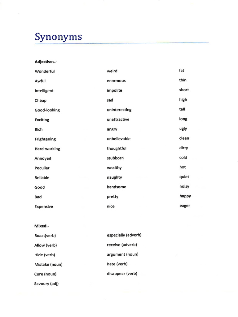 Synonyms and opposites (1) | PDF