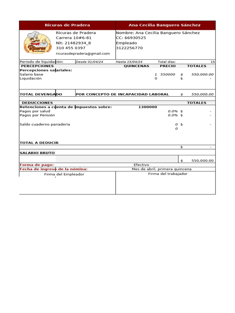 Plantilla Recibo de Nómina en Excel | PDF | Cheque de pago | Salario