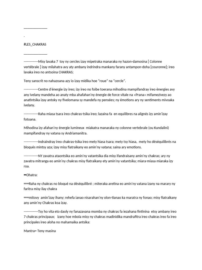 Fomba Fanokafana Chakras Maître Fahasoavana | PDF
