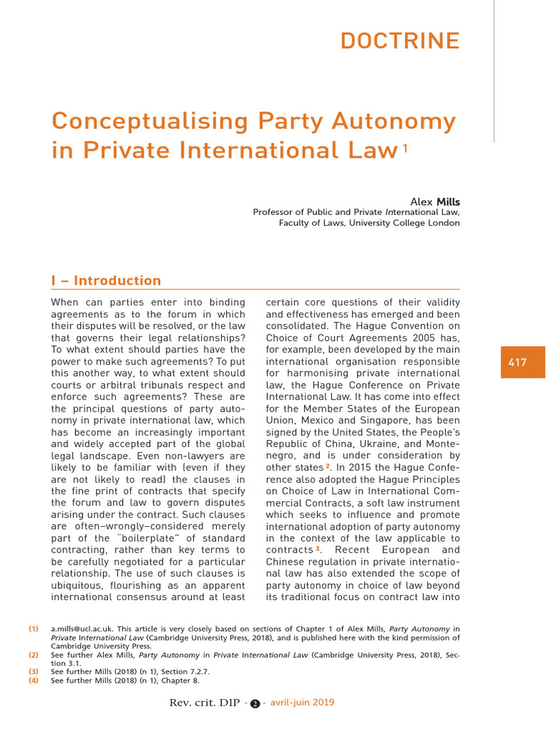 Conceptualising Party Autonomy in Private International Law | PDF ...