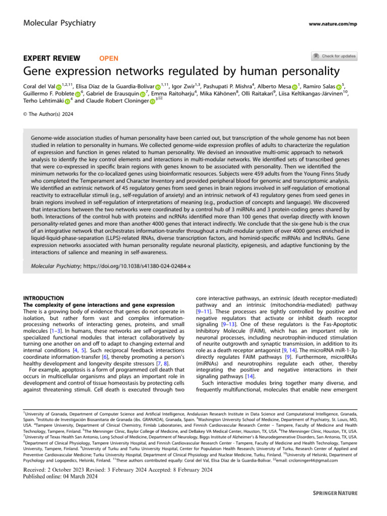 Gene Expression Regulated by Human Personality | PDF | P53 | Gene ...