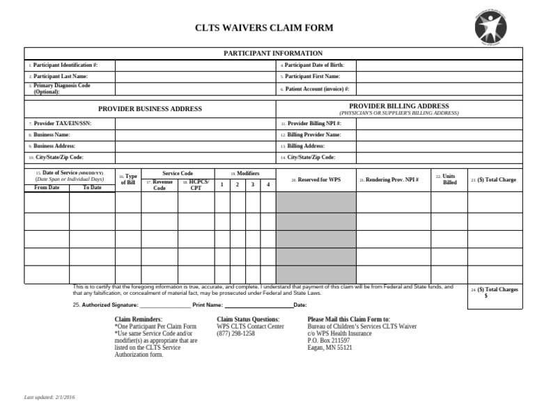 Blank Claim Form-WPS (Fillable) Clts | PDF | Public Services