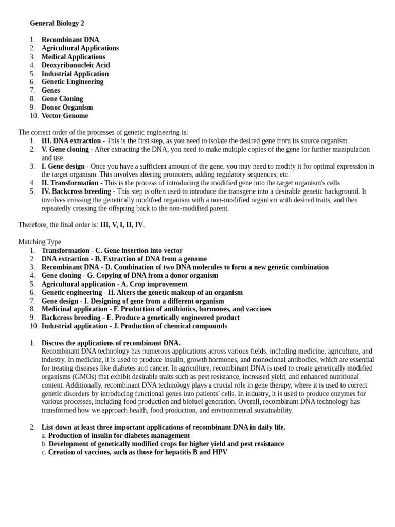 Answers Activity Module 1 | PDF | Genetic Engineering | Molecular Cloning