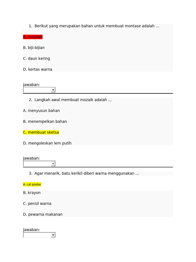 Kuis SBDP (Kolase, Montase, Mozaik) | PDF