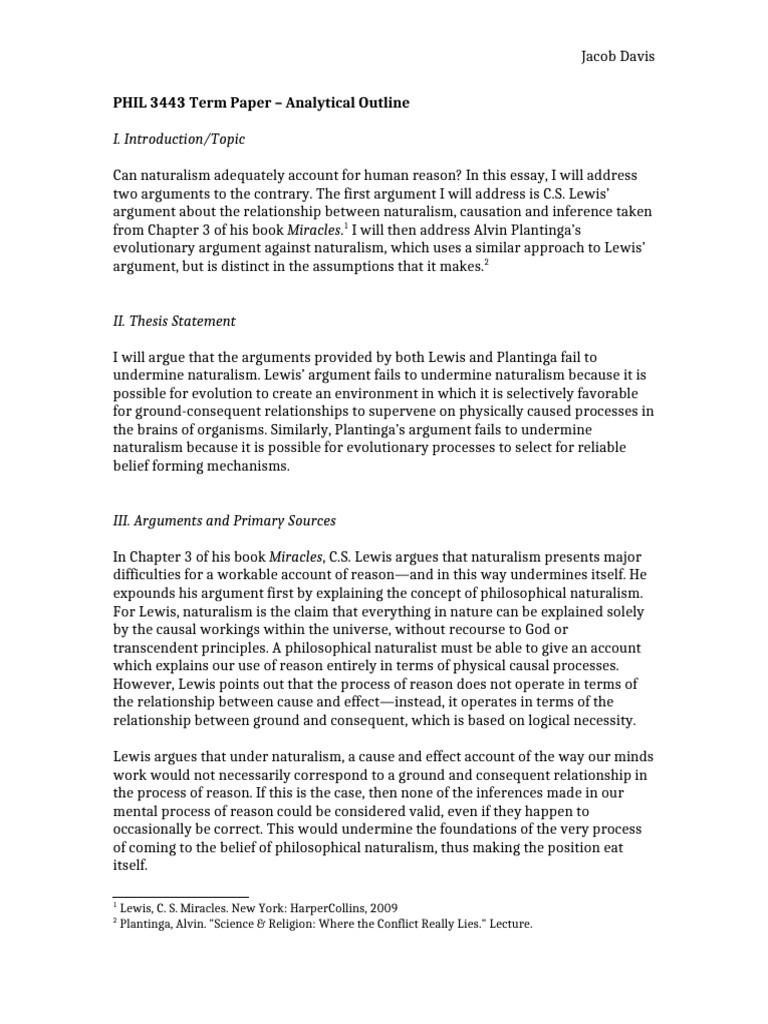 Analytical Outline - Example 2 | PDF | Metaphysical Naturalism | Metaphysics