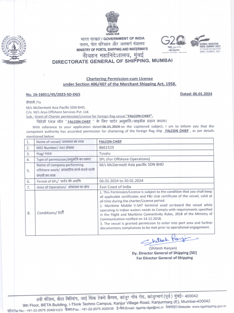 SPL of FALCON CHIEF - 06.01.24 TO 20.01.2024 | PDF | Water Transport ...