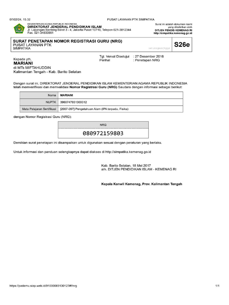 10 Surat Penetapan NRG S26e Mariani | PDF