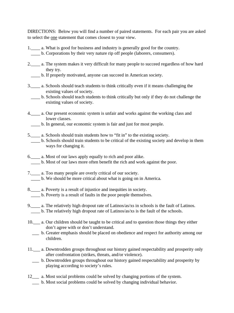 Conflict Functionalist Questionnaire | PDF | Society | Poverty