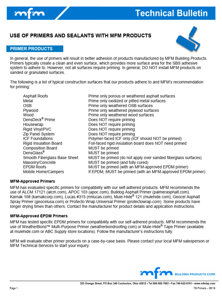 MFM-Primers and Sealants | PDF | Adhesive | Building Engineering