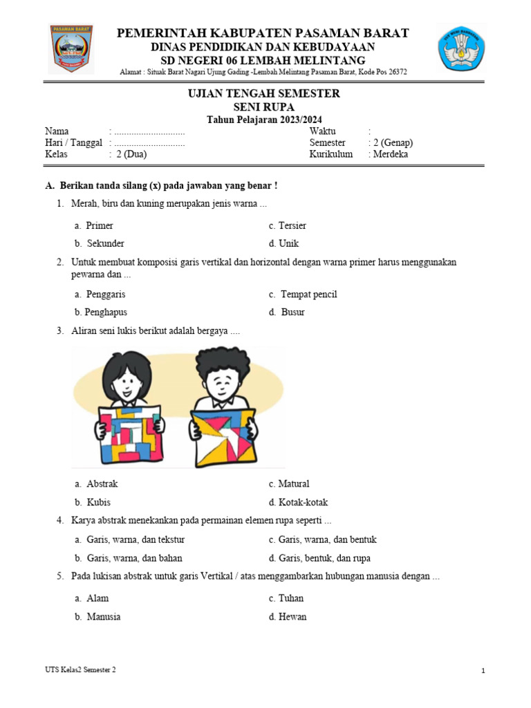 UTS Seni Rupa Kelas 2 SD | PDF