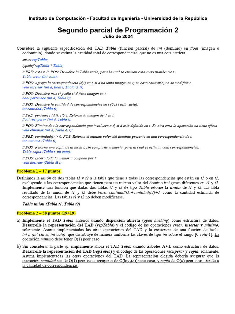 Parcial2 p2 2024 Letra Solucion 1 | PDF | Matemáticas Aplicadas | Algoritmos y Estructuras de Datos
