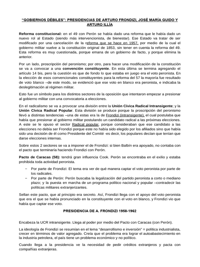 "Gobiernos Débiles" Presidencias de Arturo Frondizi, José María Guido y ...
