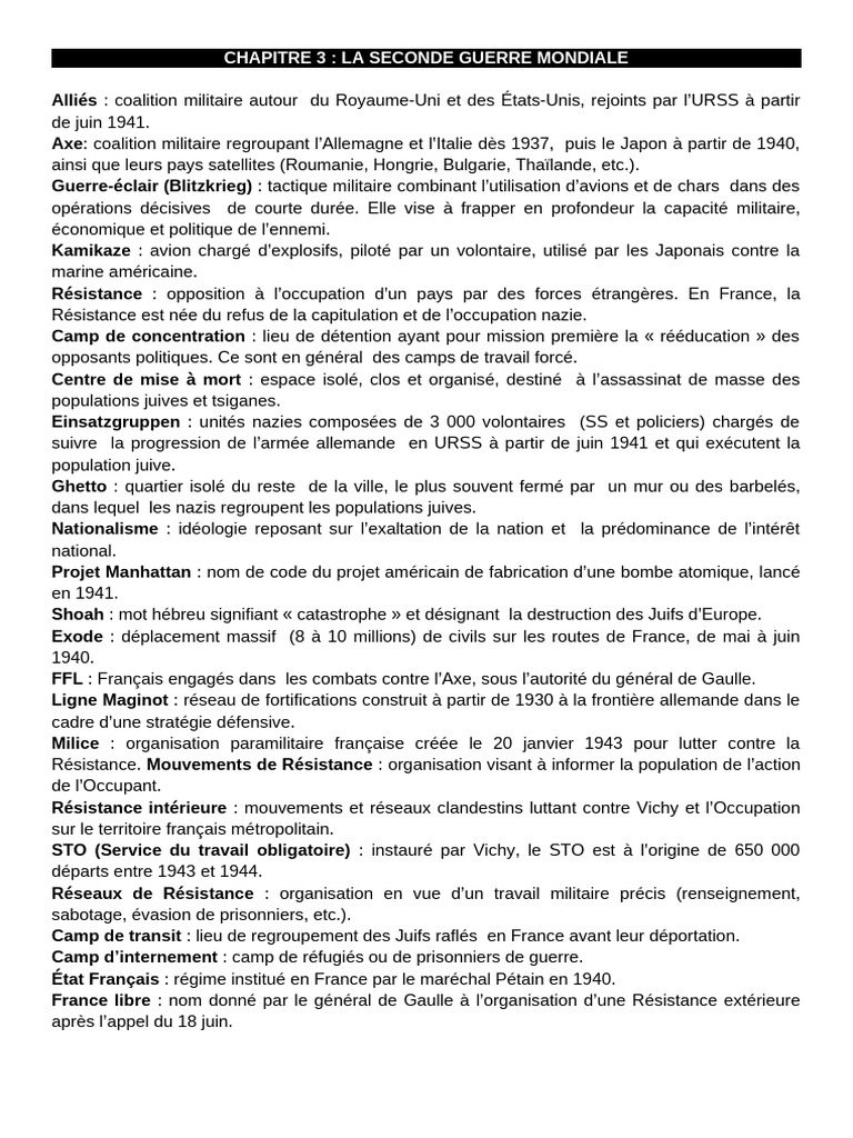 La Seconde Guerre mondiale : Alliés et Axe | PDF | France de Vichy ...