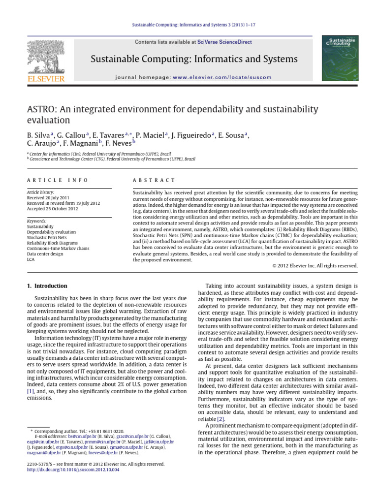 Artigo - ASTRO- An integrated environment for dependability and sustainability evaluation | PDF ...