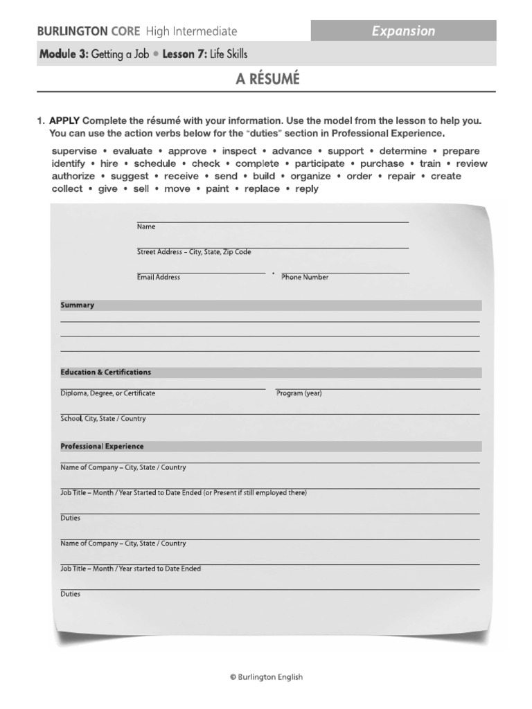 Lesson 7 Resume Wksh | PDF