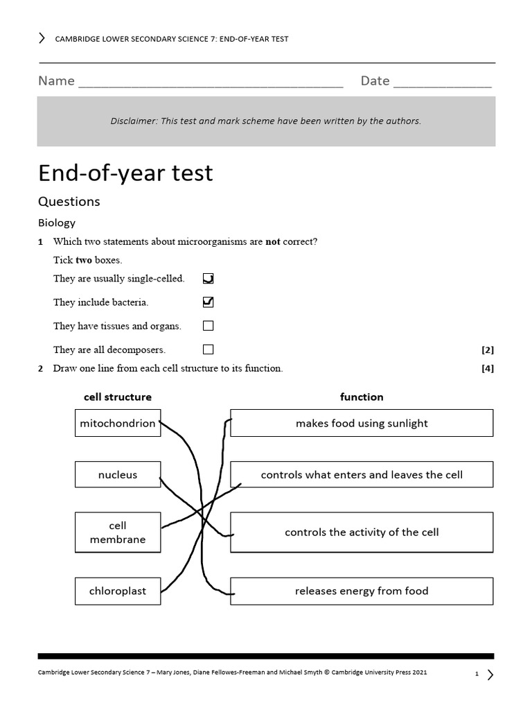 Cambridge Science 7 End-Year Test | PDF | Insulator (Electricity ...