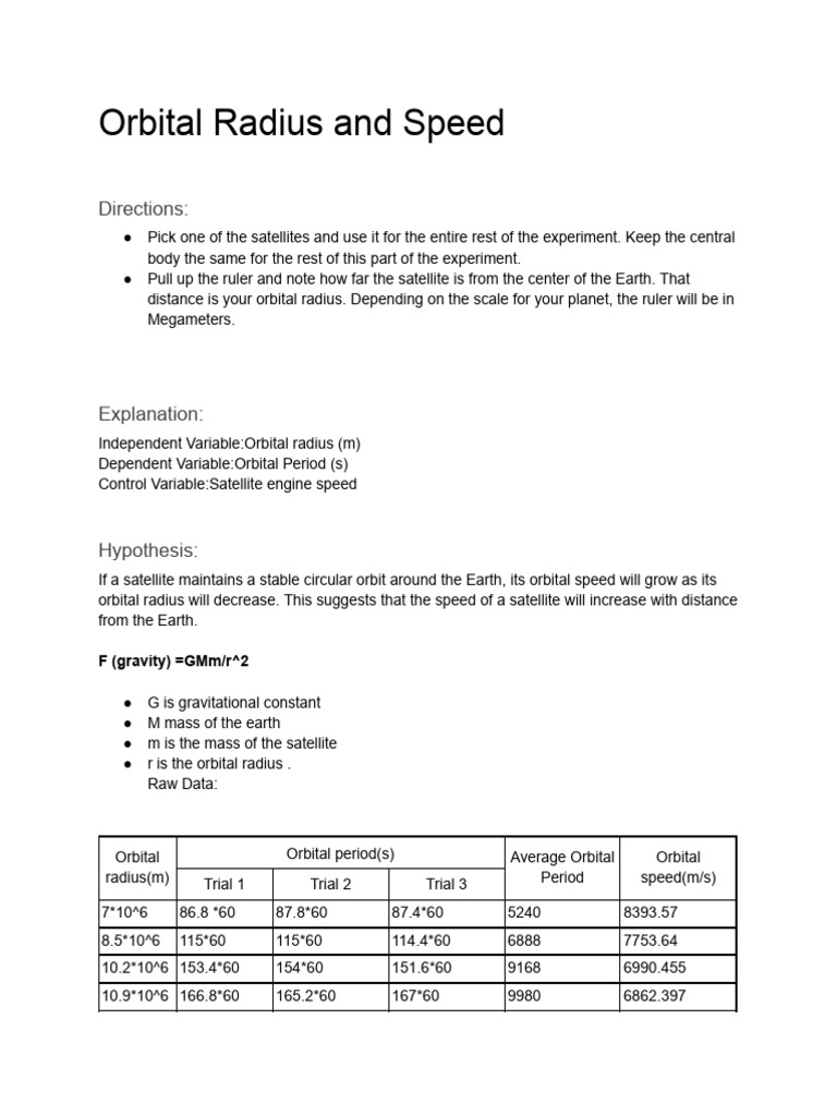 Satellite Physics Lab Report | PDF