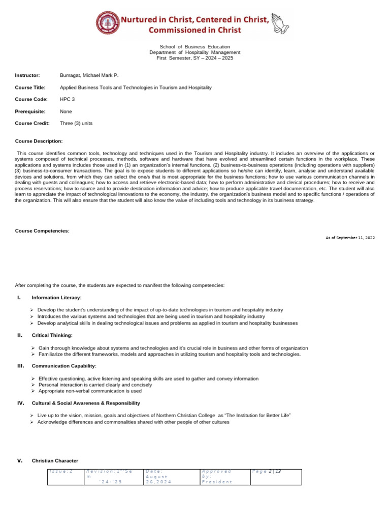 REVISED Syllabi For Applied Business Tools and Technologies With Lab ...