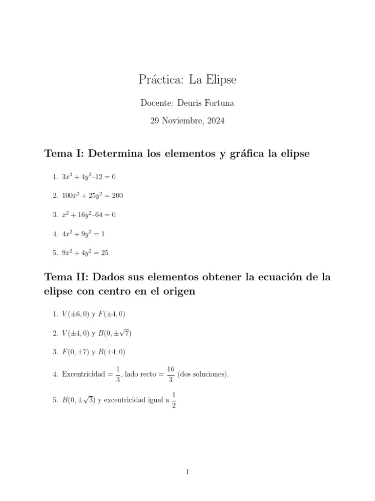 Resolución y Gráfica de Elipses | PDF