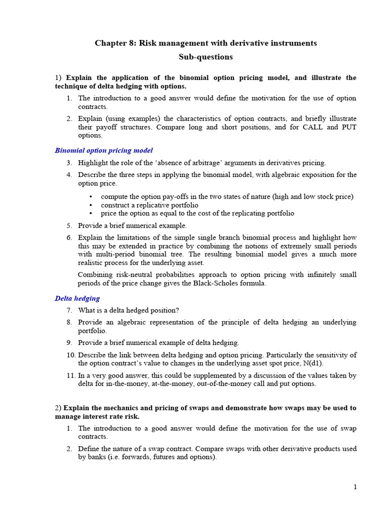 8_Risk Management -- Sub-questions 2021 | PDF | Option (Finance) | Hedge (Finance)