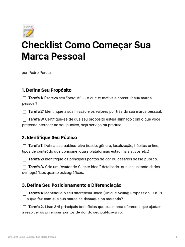 Checklist para Construir Sua Marca Pessoal | PDF | Marca | Blog