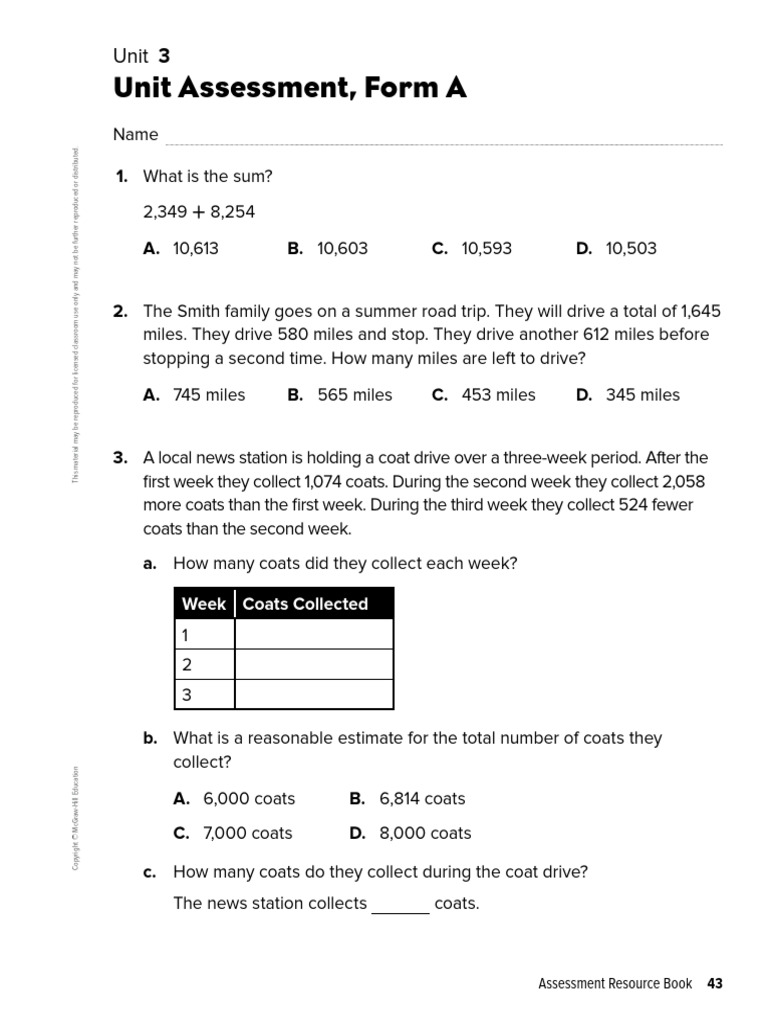 Unit Assessment, Form A: Week Coats Collected | PDF | Marine Mammals ...