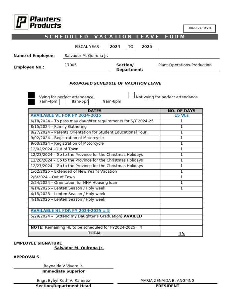 Scheduled Vacation Leave Form Rev4_HROD 24 | PDF | Holidays