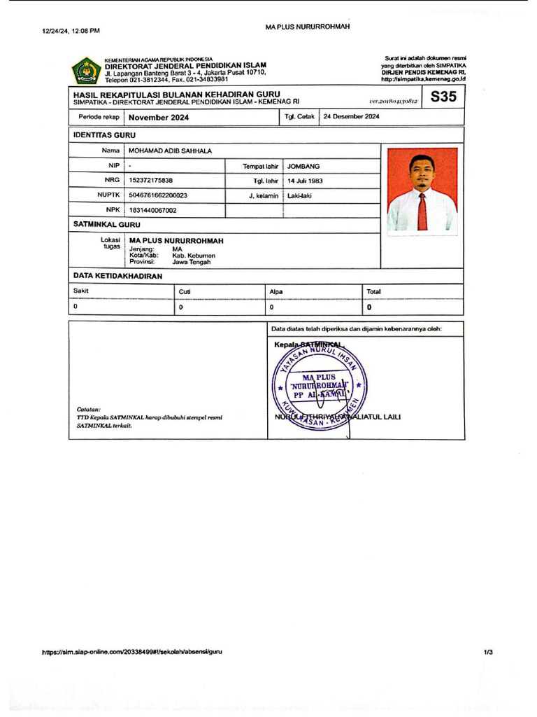 Absensi S35 November 2024 | PDF