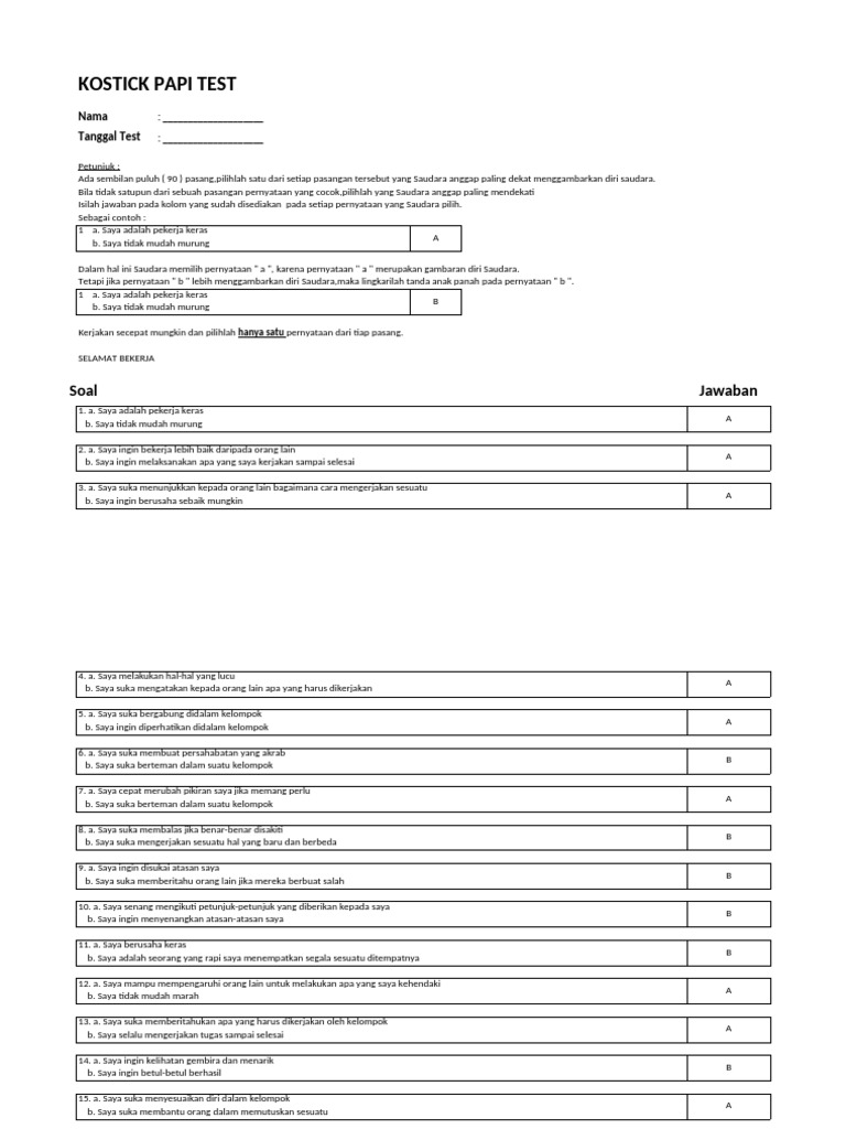 Driling test papi-kostick-test untuk Tim Security, teknisi dan driver | PDF