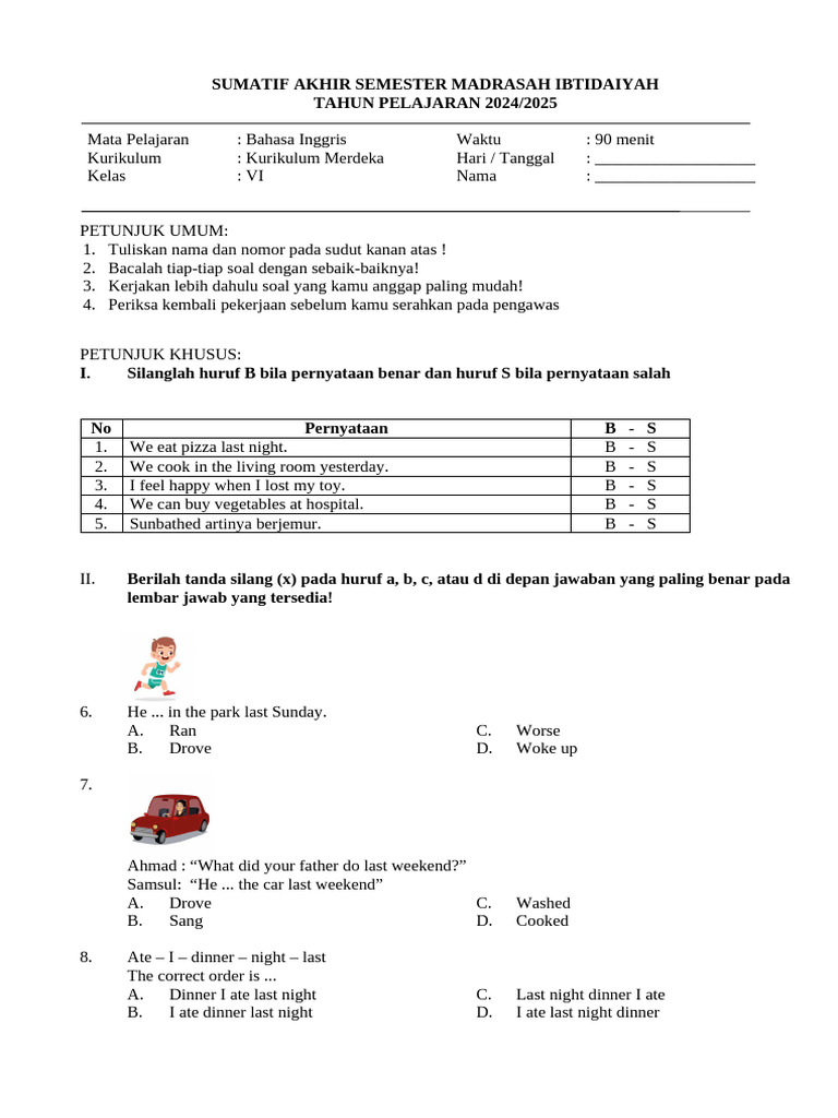 Naskah Soal Sas 2024 Ganjil English Vi | PDF